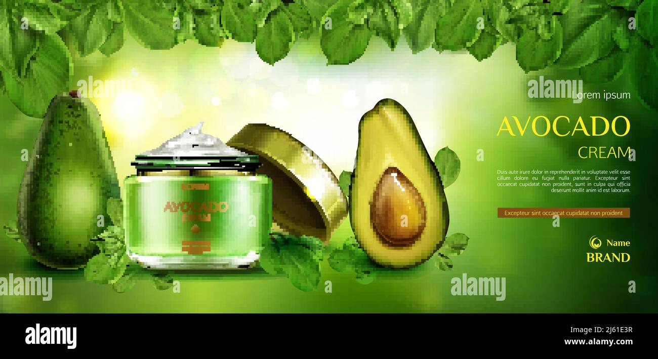 Avocado cosmetics skin care cream. Organic beauty product bottle mockup ...