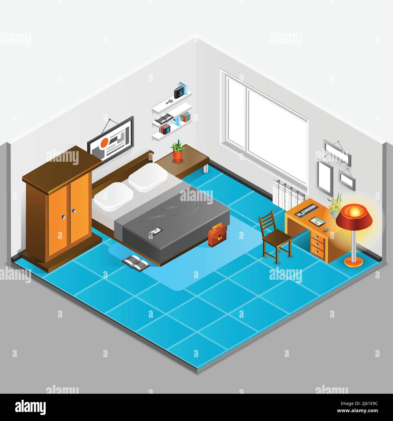 Home interior isometric concept with bedroom design and furniture ...