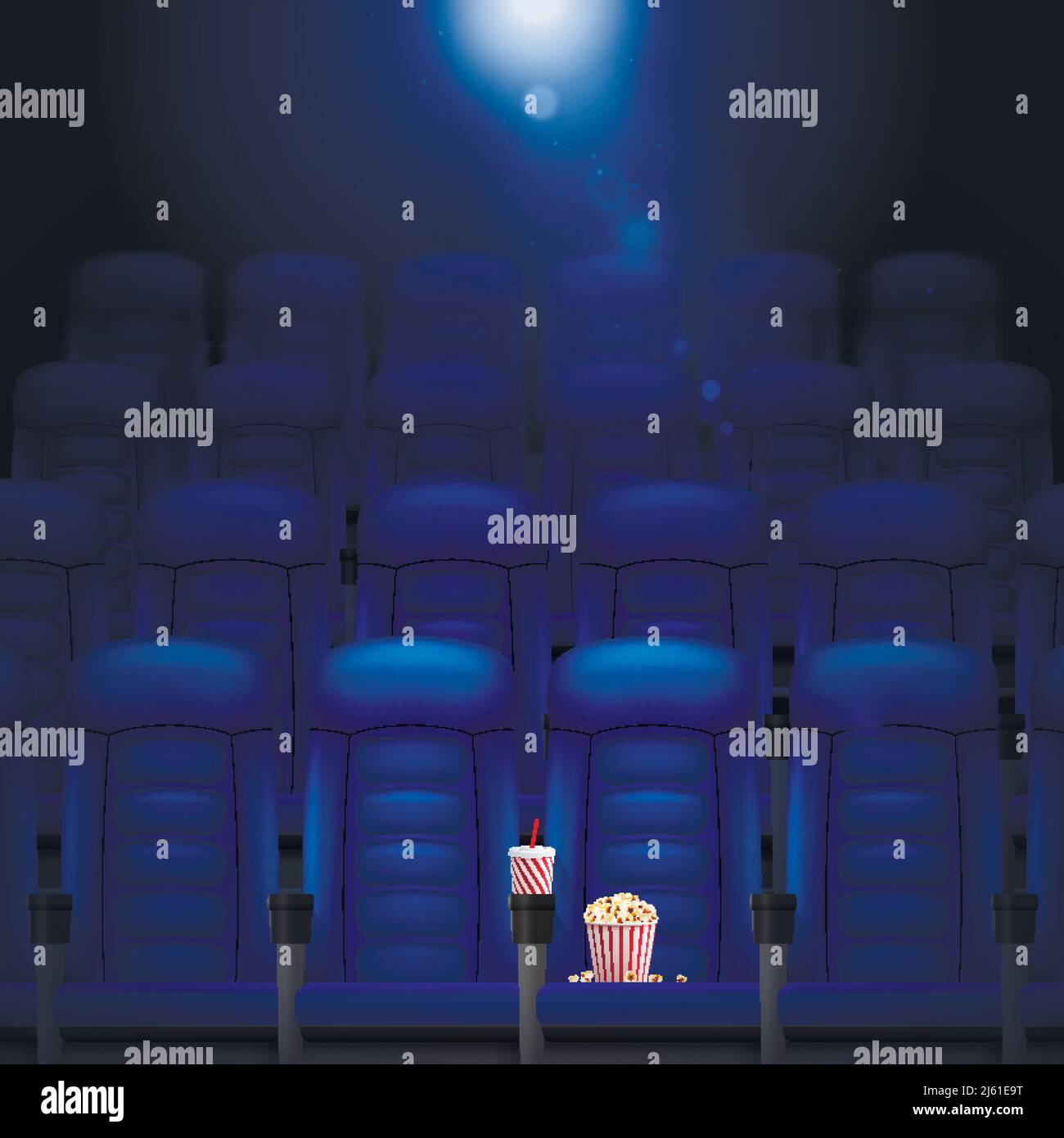 Empty cinema hall realistic background with seats and popcorn vector ...