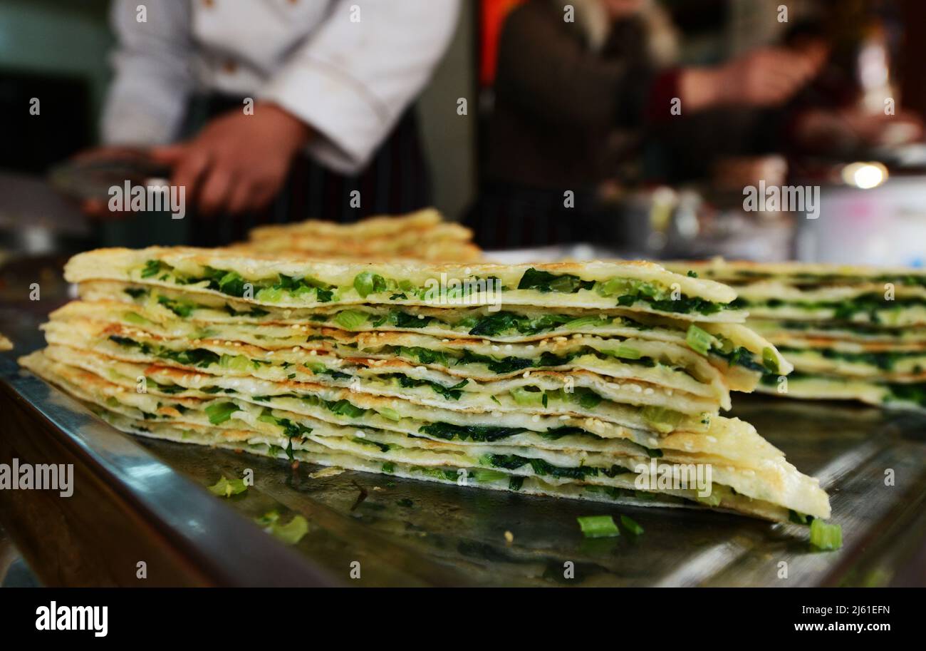 Cong you bing is a traditional Chinese scallion oil pancake / flatbread ...