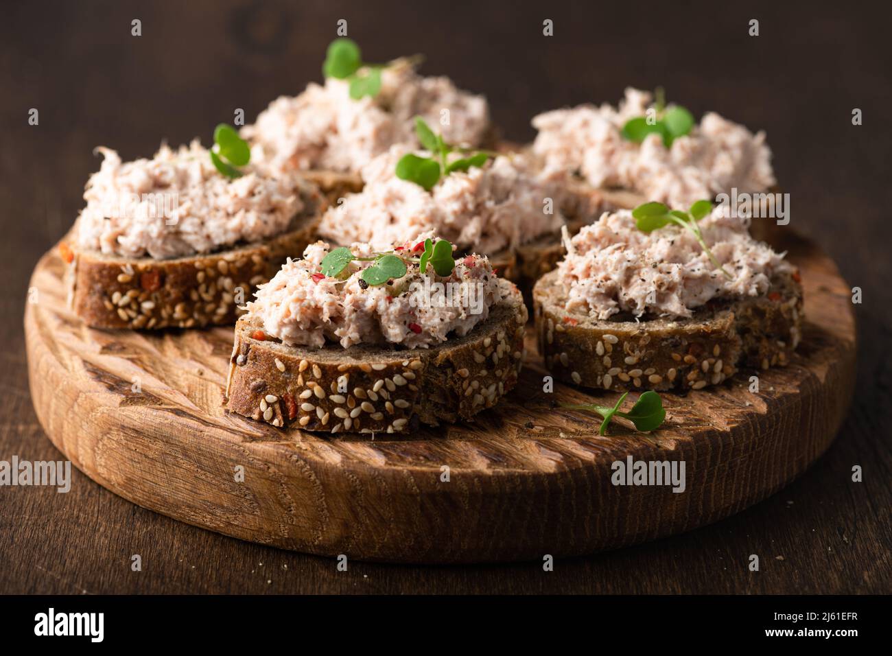 bruschetta with tuna pate, fish rillettes Stock Photo - Alamy