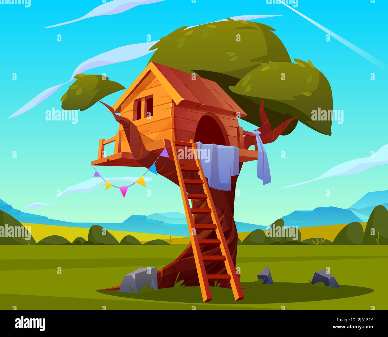 House on tree, empty children playground, creative handmade treehouse ...