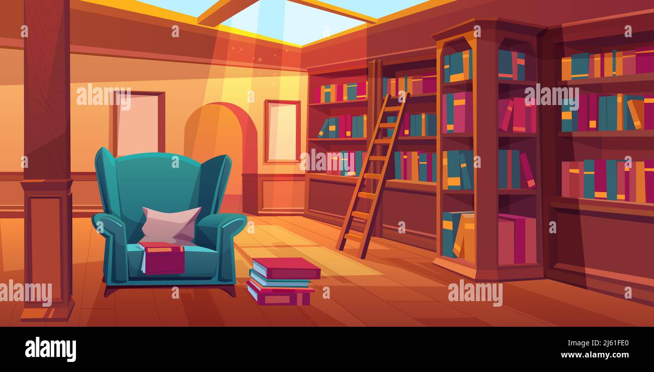 Place for reading books, home library interior, empty room with wooden ...