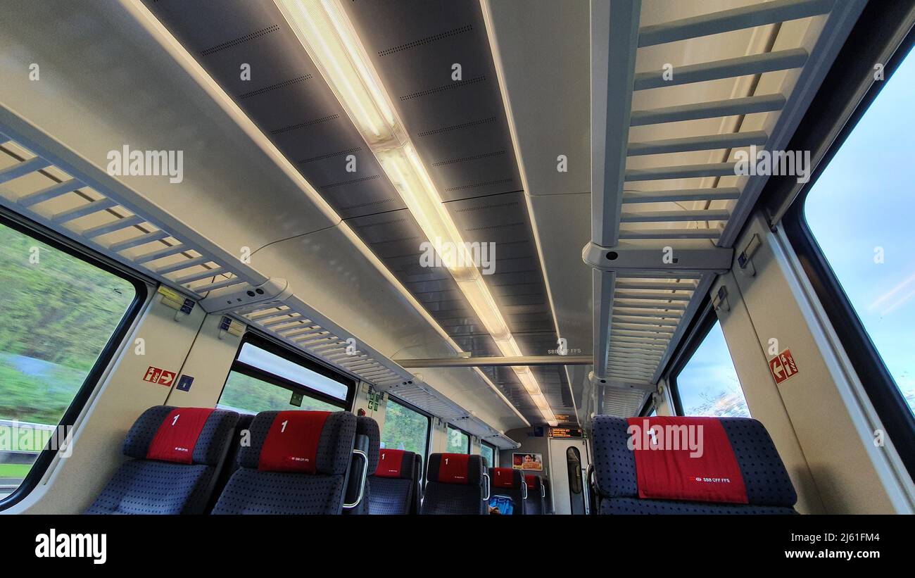 Interior of first class Swiss train Stock Photo - Alamy