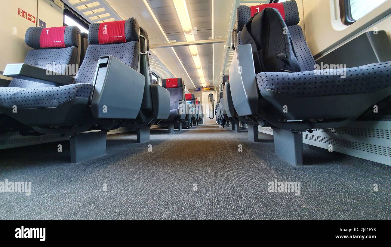 Interior of first class Swiss train Stock Photo - Alamy