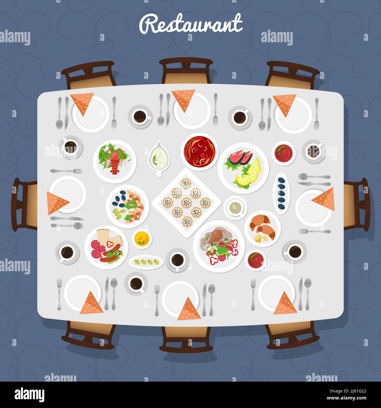 Restaurant Table poster with different meals and free places around top ...
