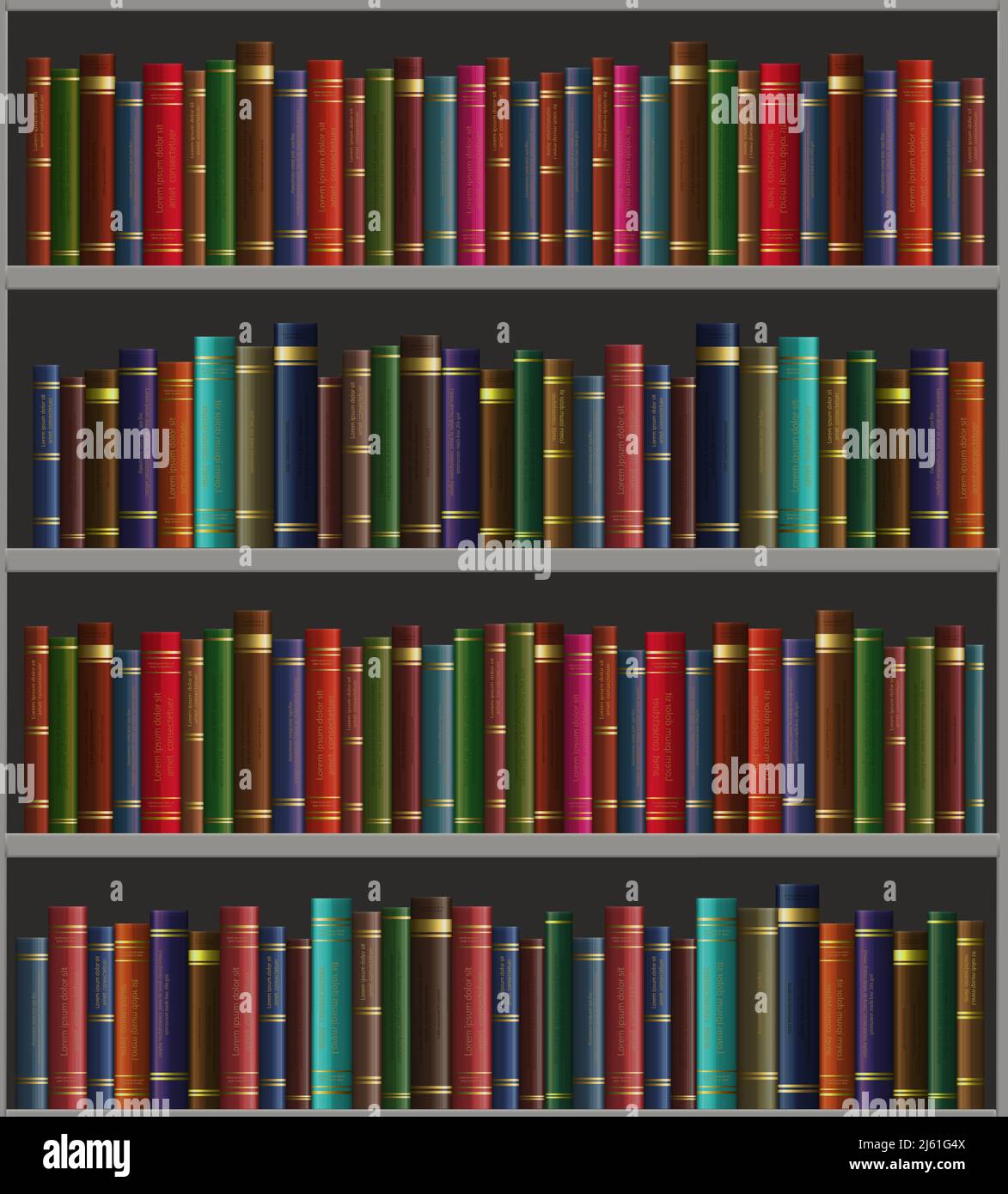 3d realistic vector background. Library shelves with colorful books ...