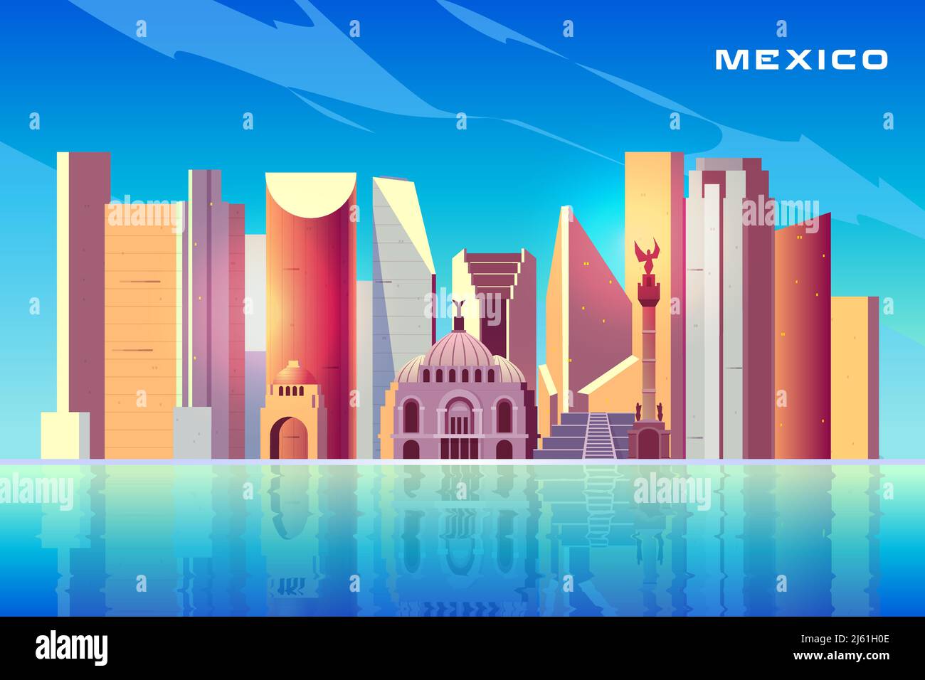 Mexico city skyline cartoon vector background with modern skyscrapers ...