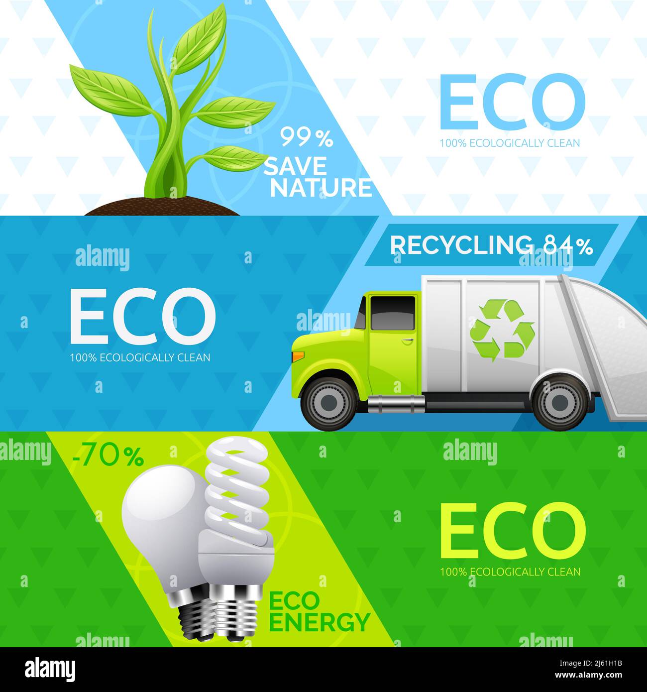Ecological green energy source concept 3 flat horizontal banners set ...