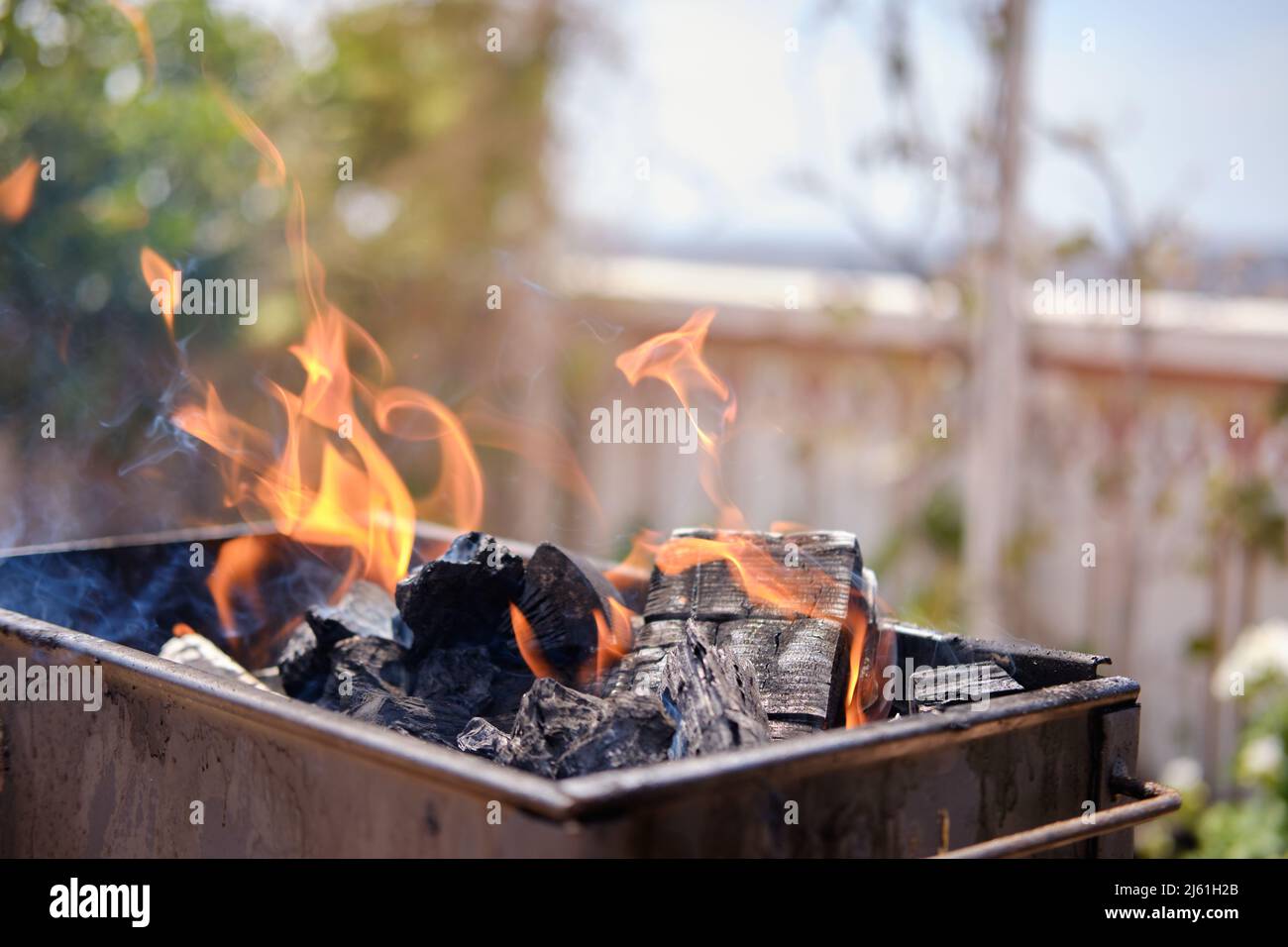 Barbecue Grill. Detail of Fire flames Stock Photo - Alamy