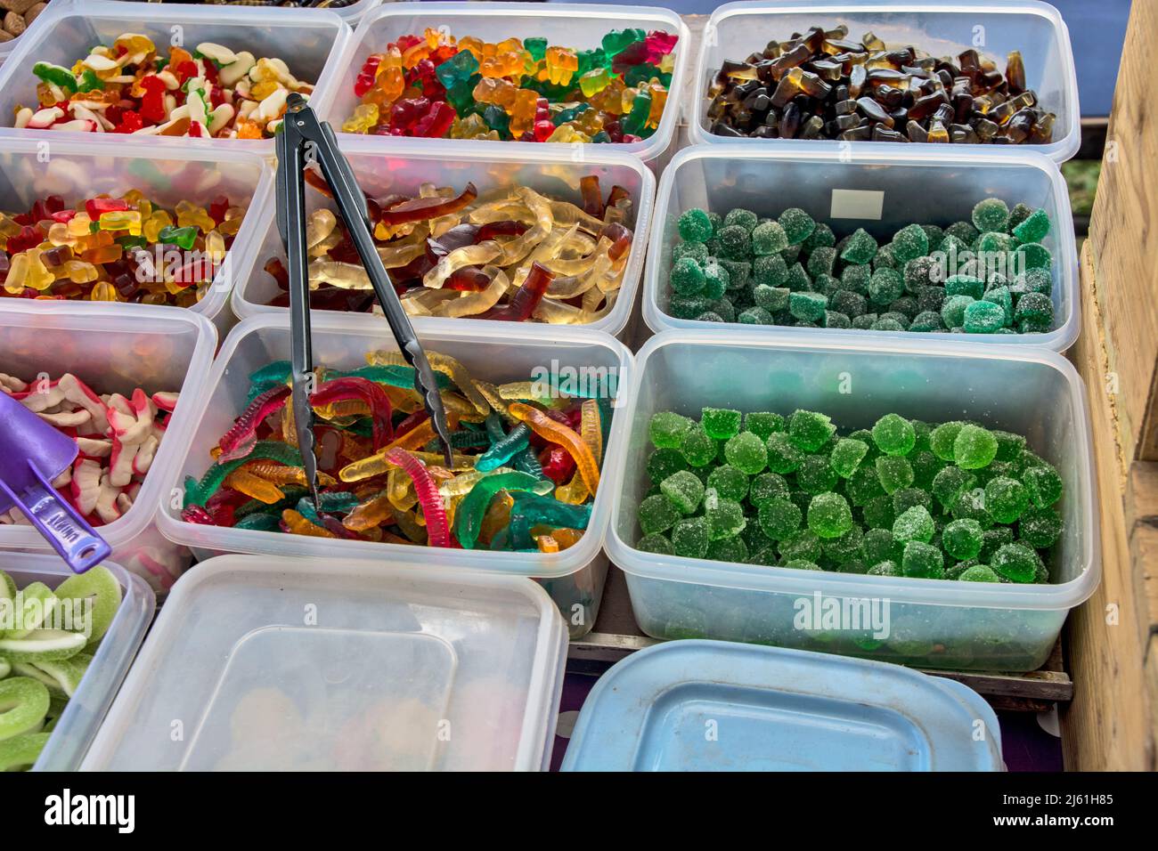 A variety of soft and delicious candies are sold at the fair Stock ...