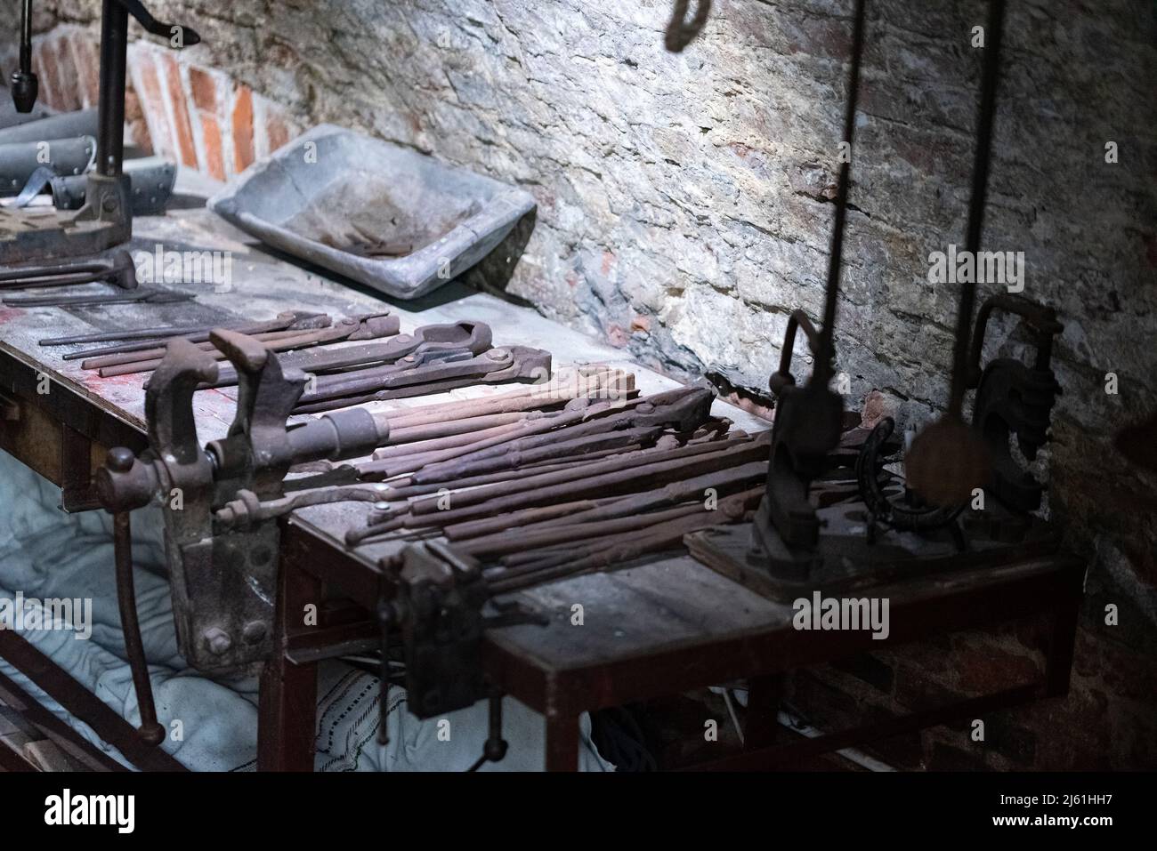 Old blacksmith's workshop, museum in Masovia. Hammers, horseshoes and ...