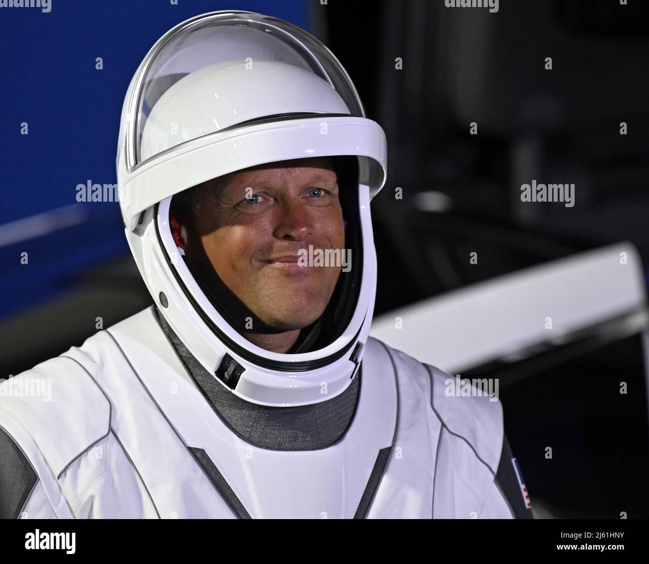 NASA Astronaut Robert Hines poses after walking out of the Neil ...