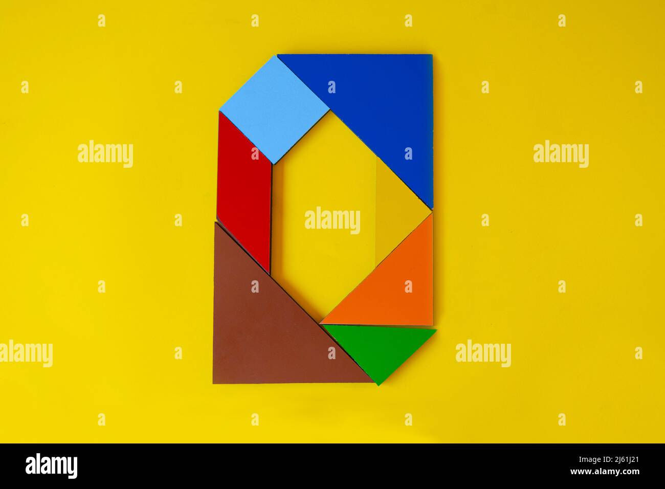 Colorful number 0 made with tangram toy, colored tangram number zero ...
