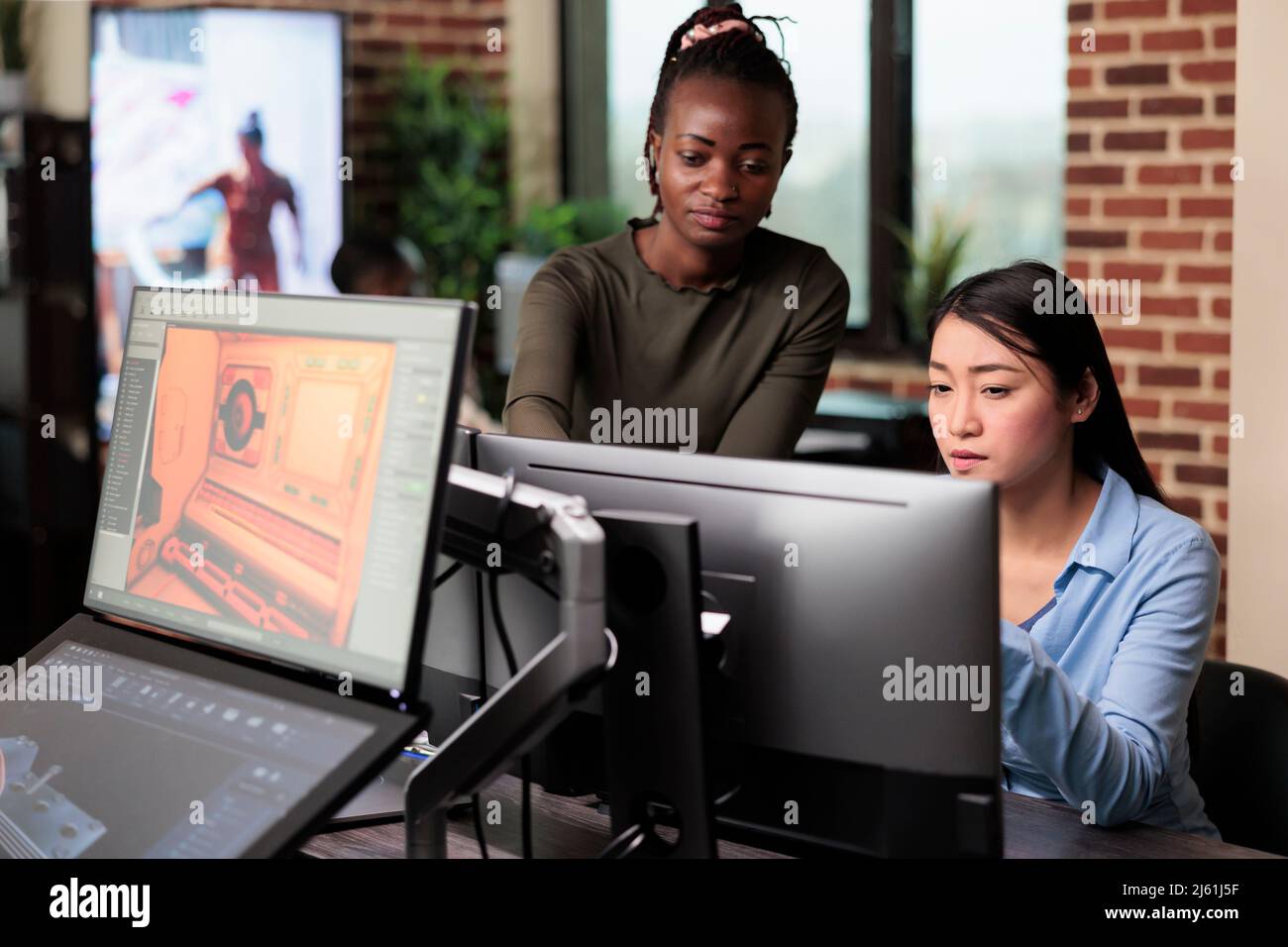 Creative agency production department office workers brainstorming 3D ...