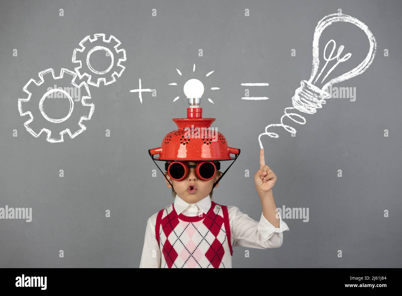 Smart child pretend to be businessman. Funny kid wearing helmet with ...