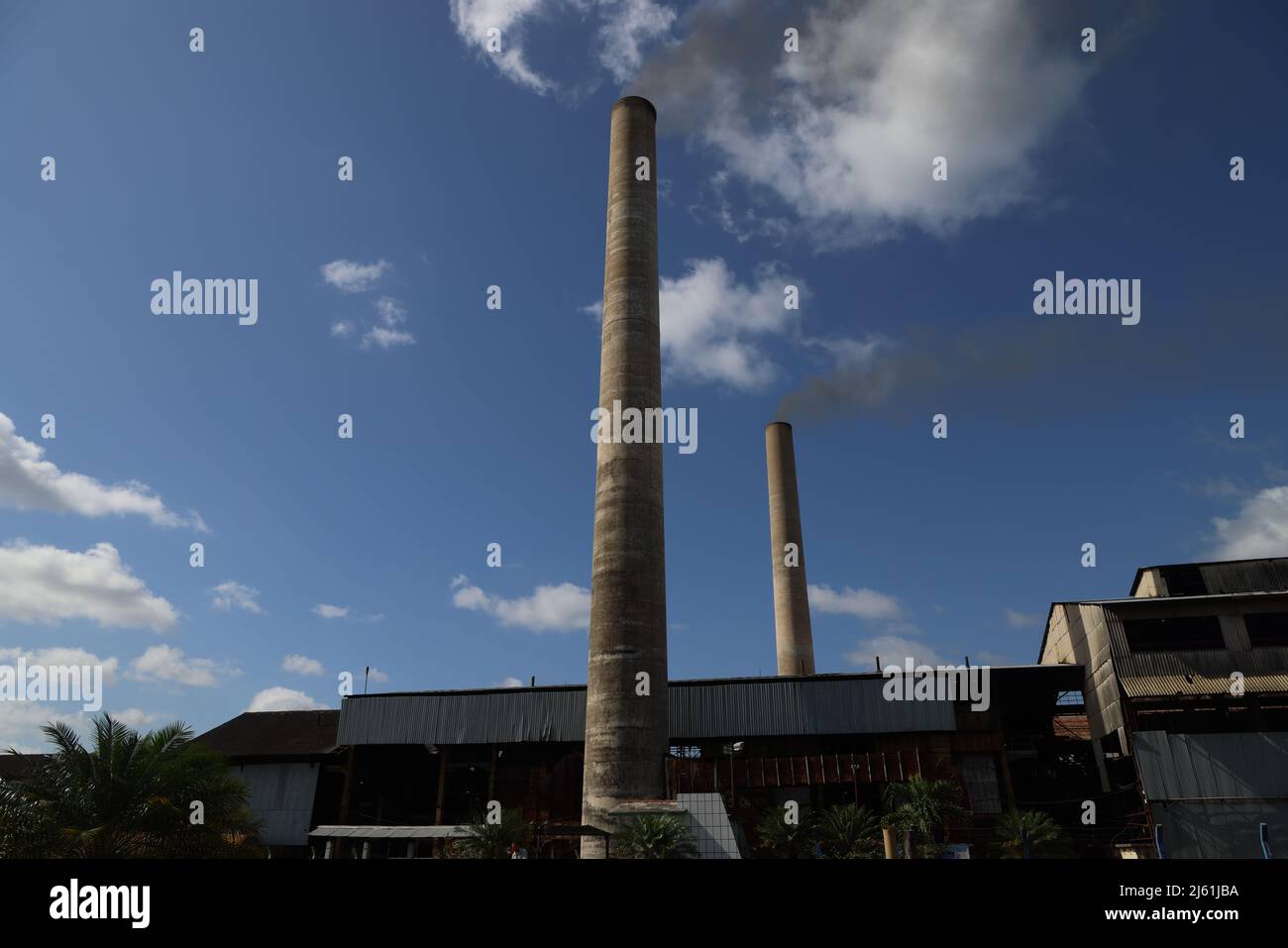 The chimneys of a sugar factory in the Vally de los Ingenios, Cuba ...