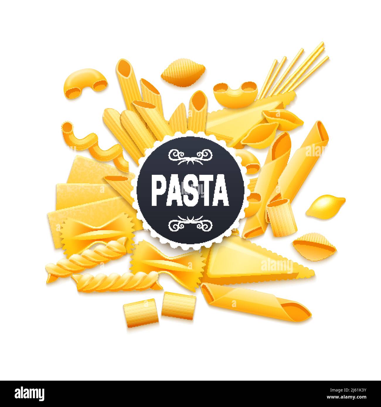 Italian traditional dry pasta varieties pictogram for product package ...