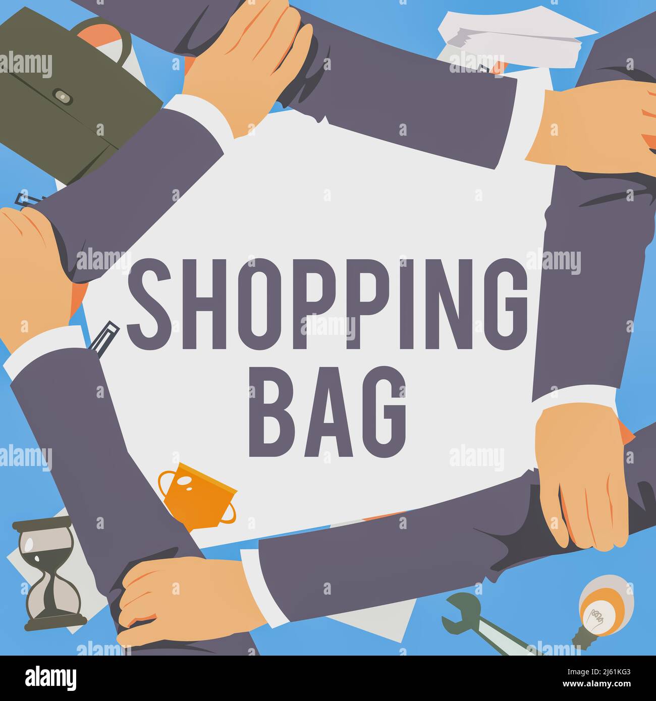 Text sign showing Shopping Bag. Word for Containers for carrying ...
