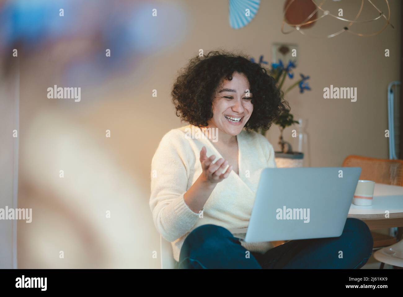 Video calling on laptop person hi-res stock photography and images - Alamy