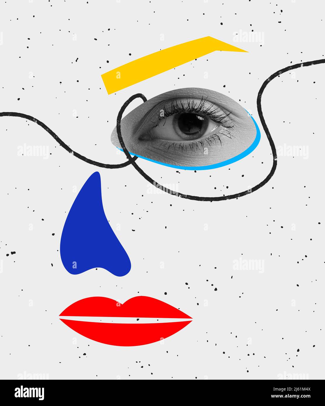 Contemporary colorful and conceptual bright art collage. Female eye and ...