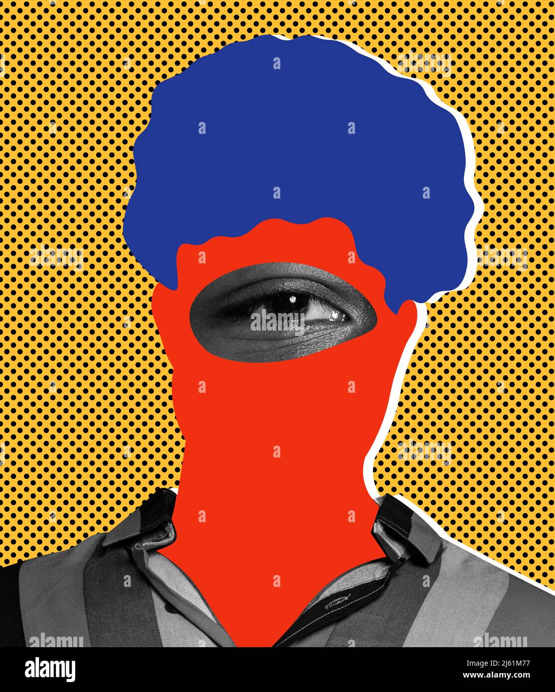 Contemporary colorful and conceptual bright art collage. Male eye and ...