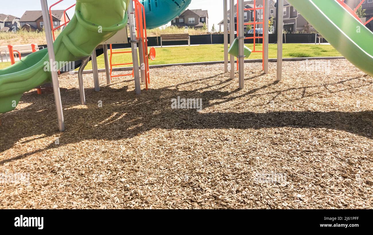 Modern children playground in the suburbs on a hot summer day Stock ...