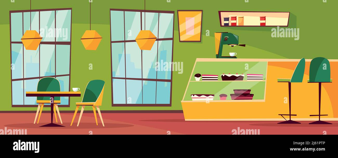 Cafe or cafeteria interior vector illustration of cartoon patisserie ...