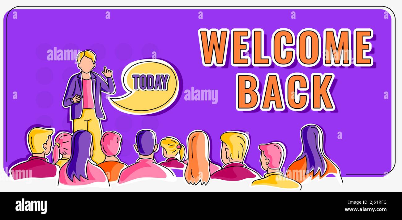 Text caption presenting Welcome Back. Business overview Warm Greetings ...