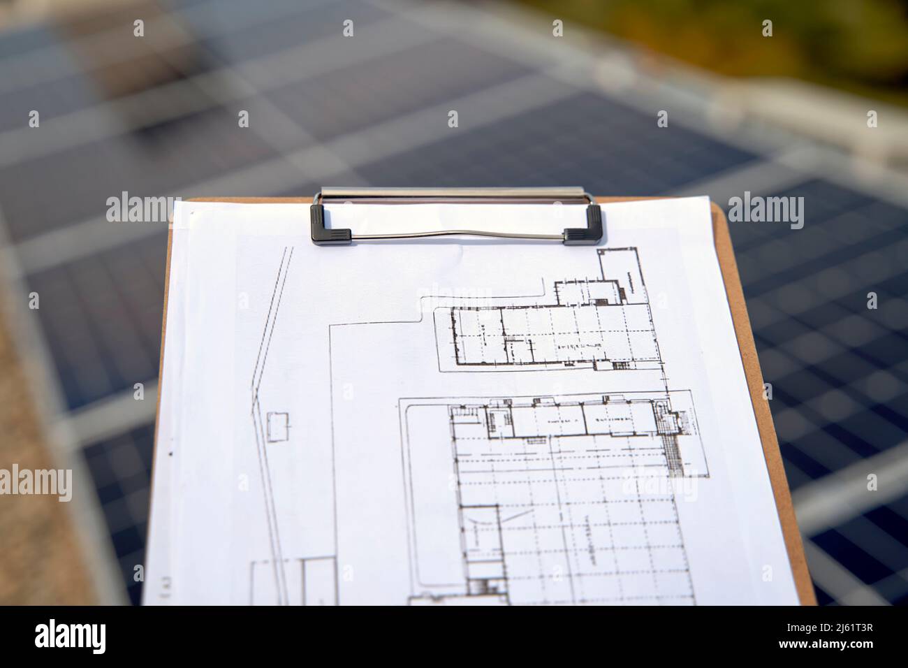 Blueprint of solar panels on clipboard Stock Photo - Alamy