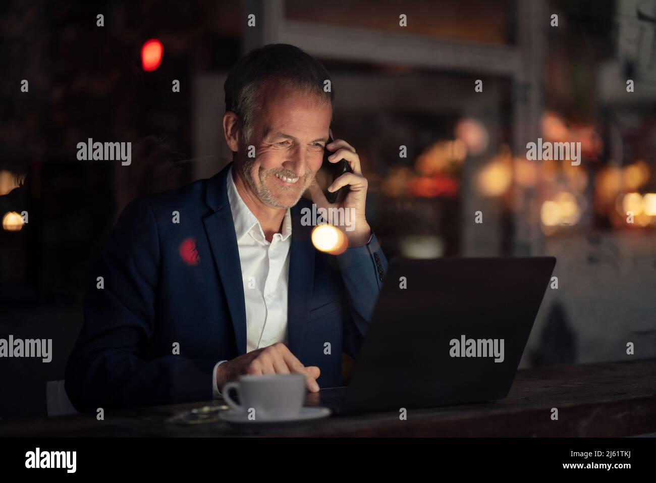 Happy man talking night on hi-res stock photography and images - Alamy