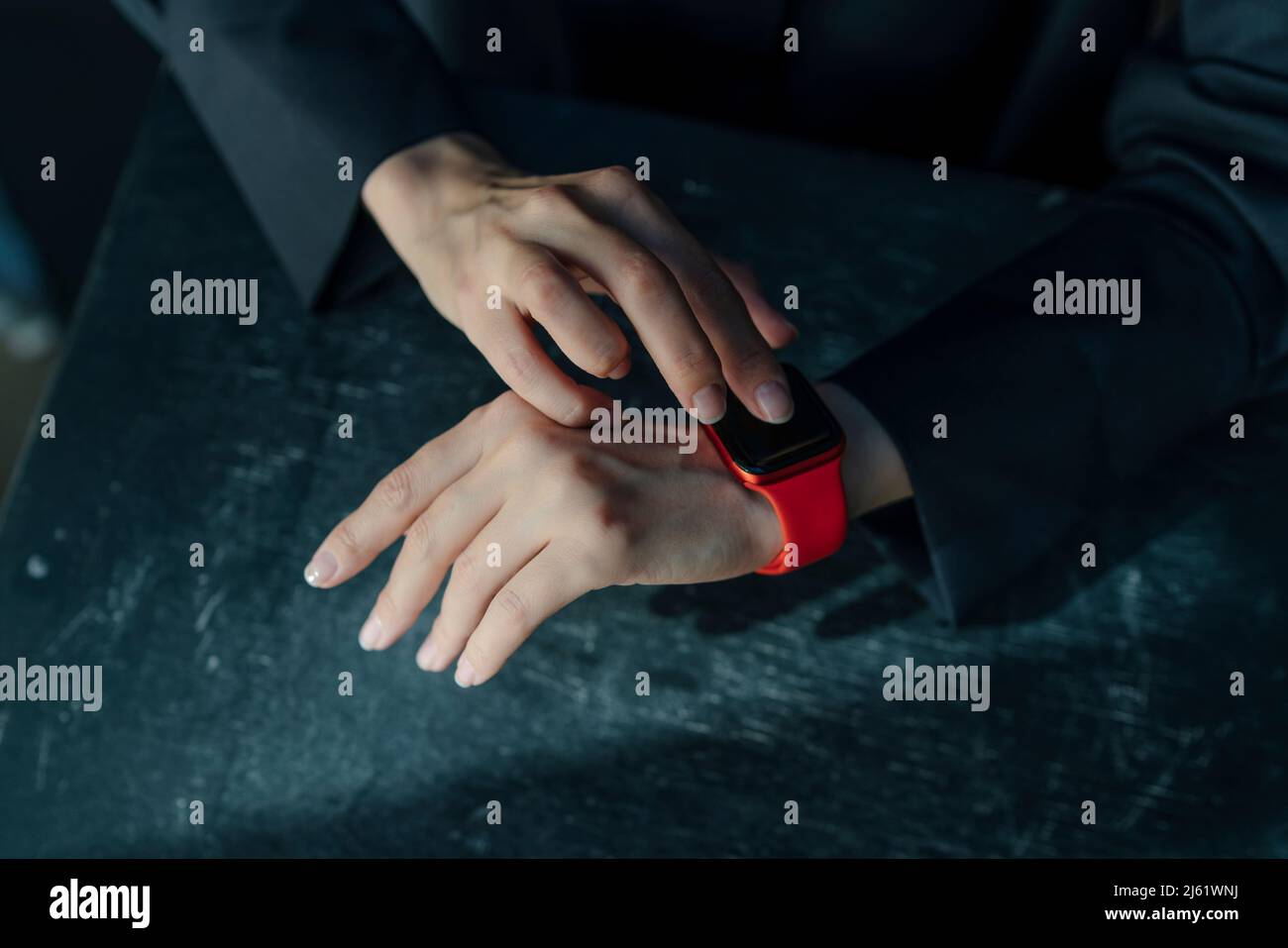 Woman using smartwatch touchscreen technology hi-res stock photography ...