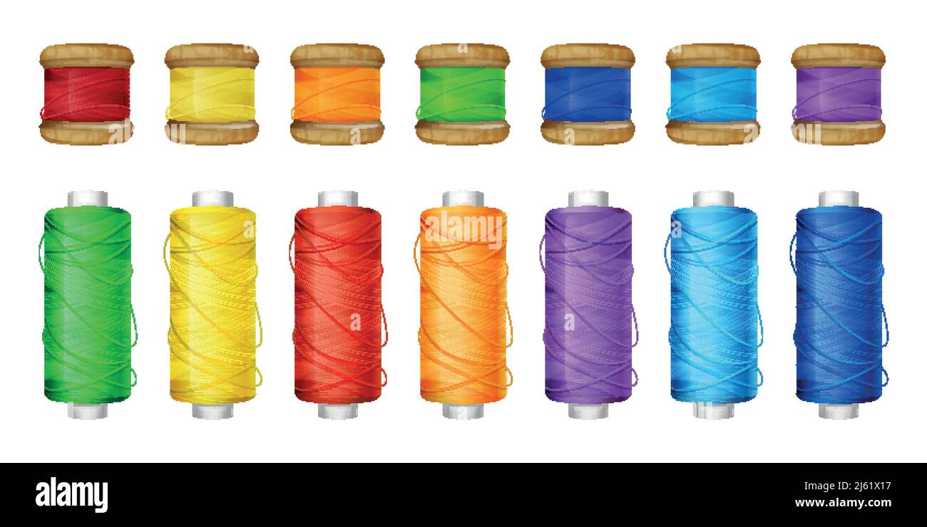 Color thread spools set vector illustration of sewing tools. Red ...