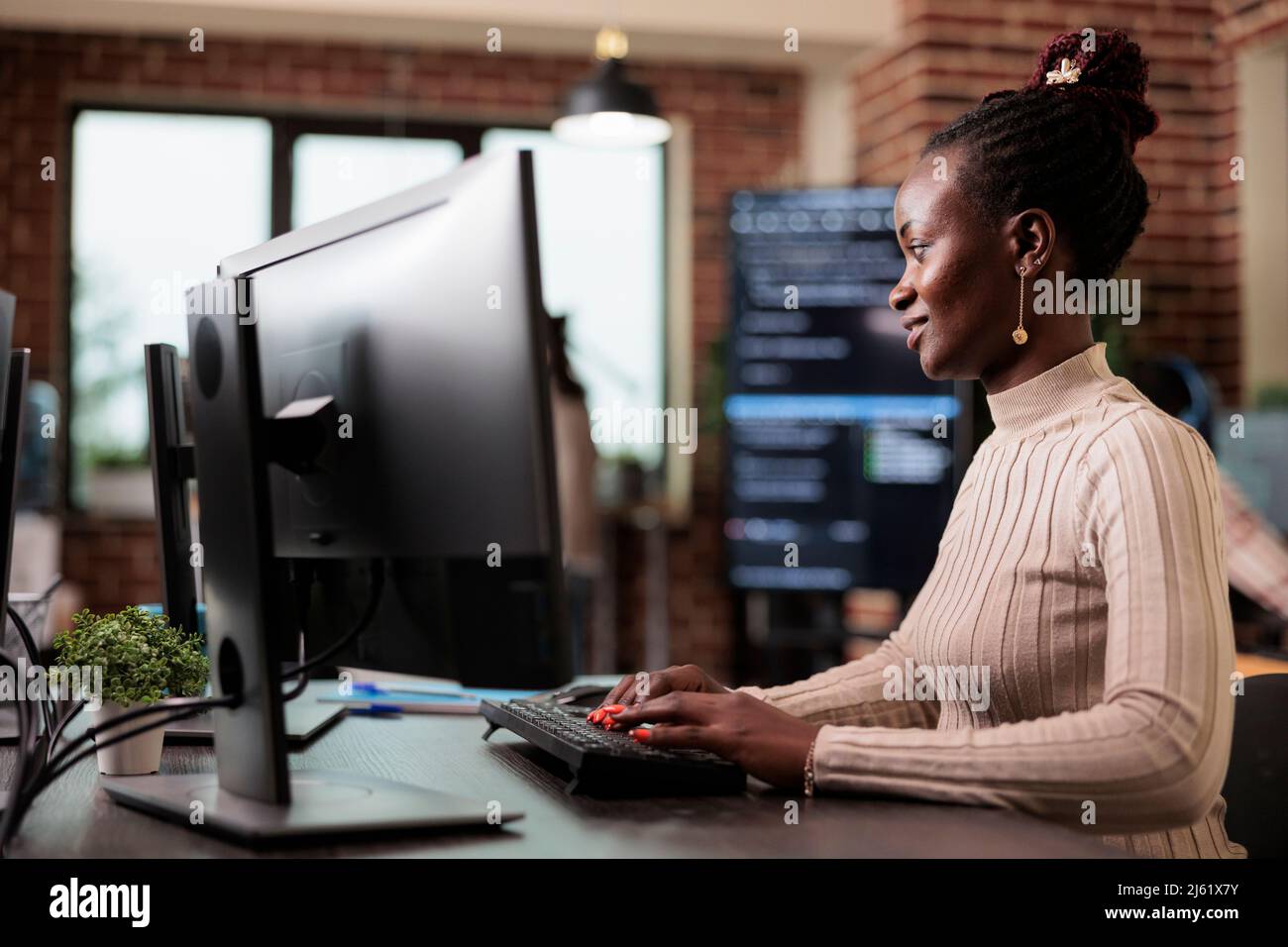 Confident african american network developer engineering application ...