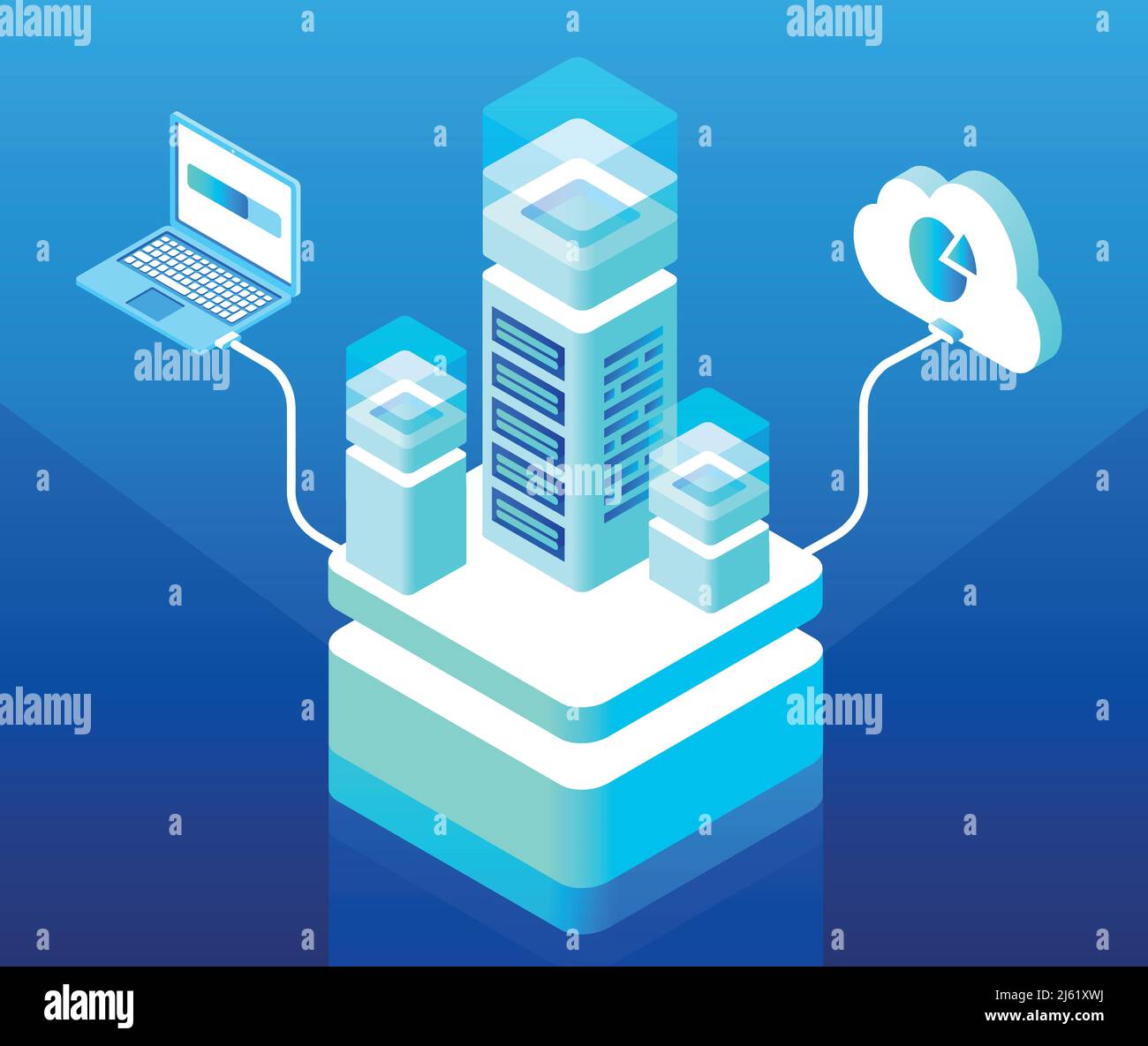 Vector isometric cloud computing and data storage center concept with ...
