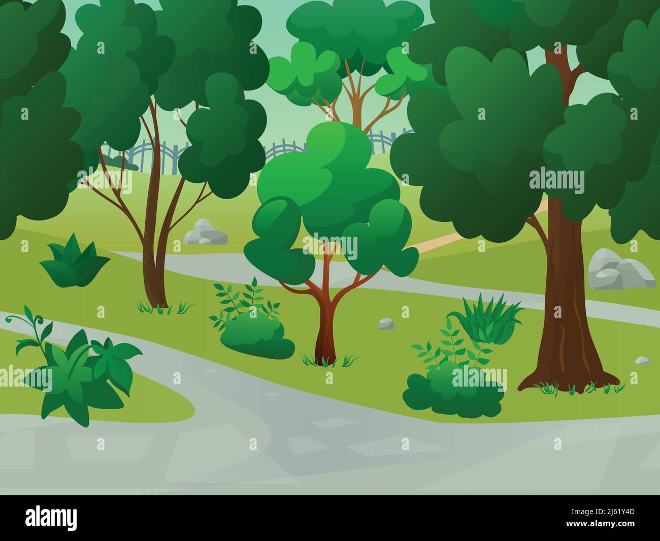 Game park landscape with 2d trees alleys flat background vector ...