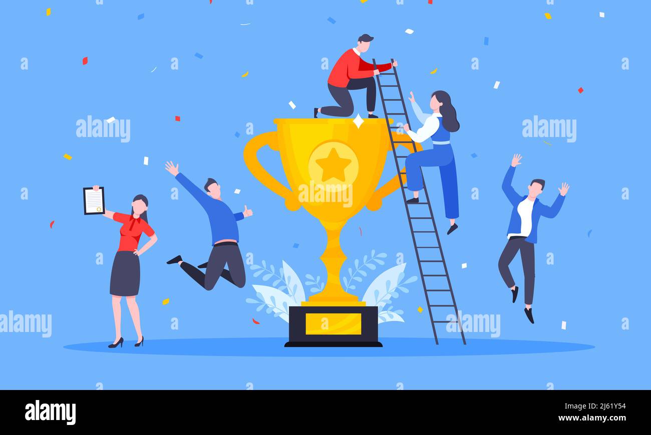 Happy business employee team winners award ceremony flat style design ...