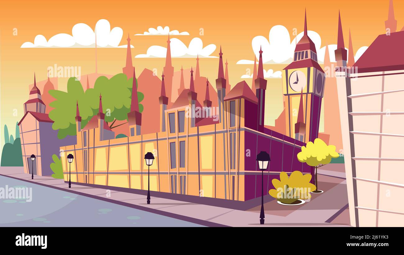 London cityscape vector illustration. Cartoon London famous landmarks ...