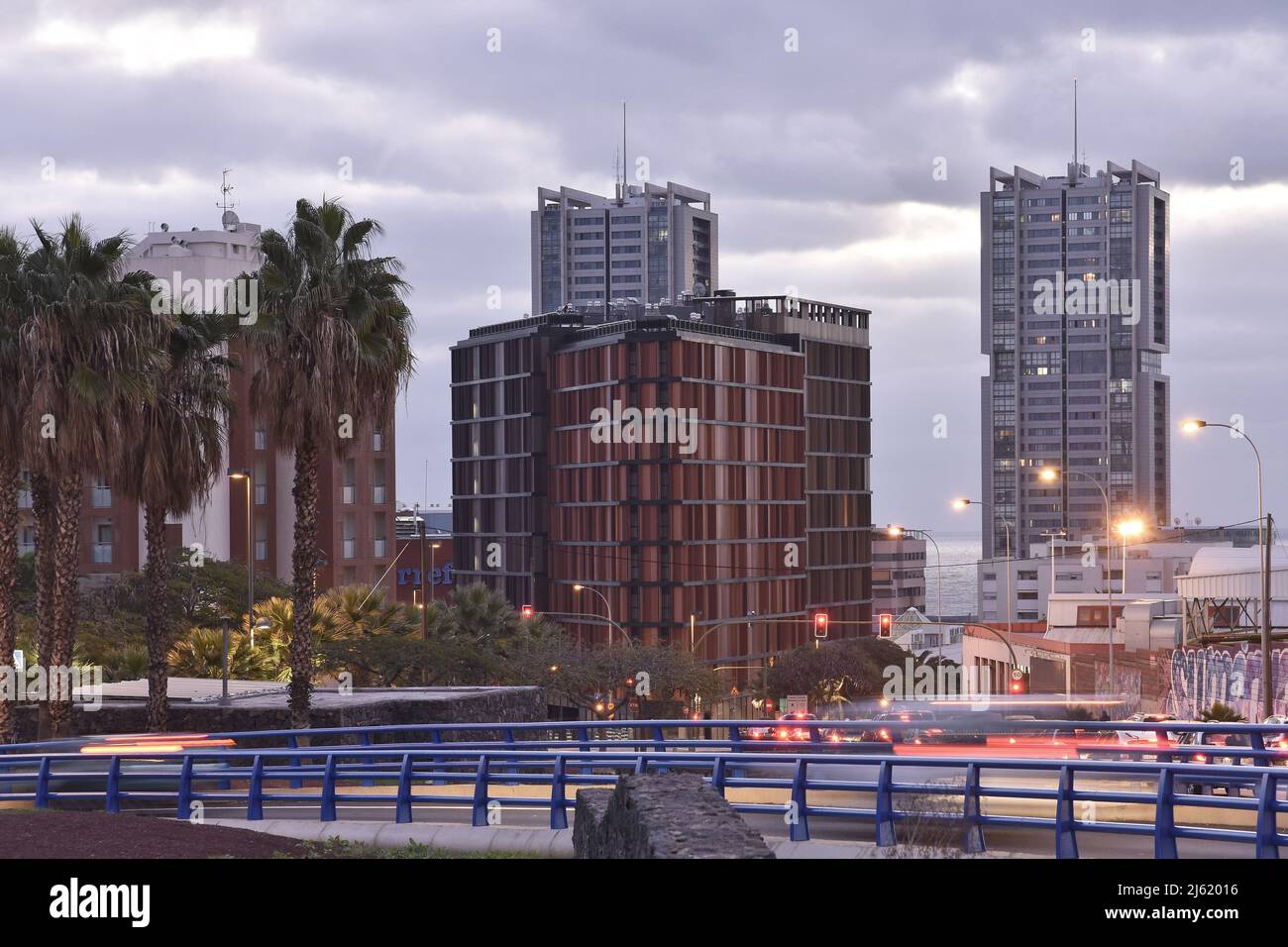 Modern office buildings with Torres de Santa Cruz residential twin ...
