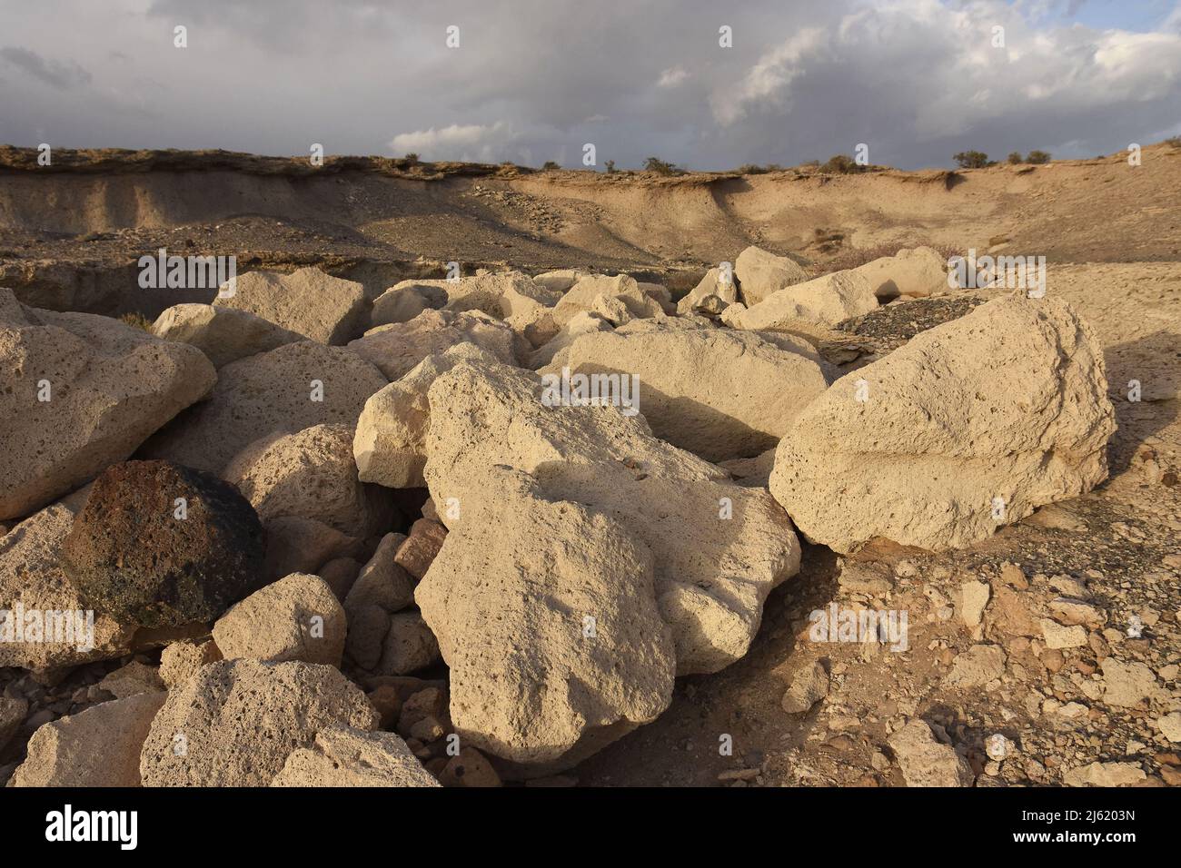Volcanic landscape with porous Pumice rocks, south of Tenerife Canary ...