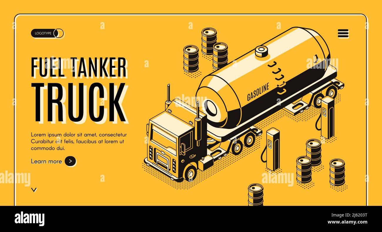 Fuel transportation isometric vector web banner with tanker truck ...