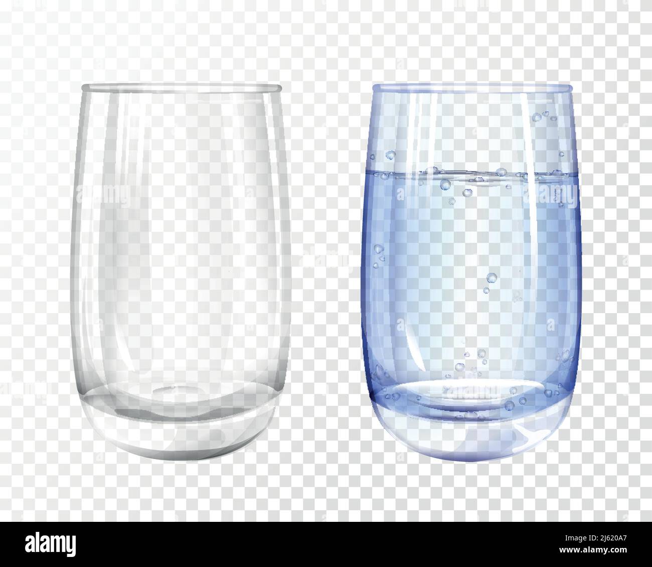 Vector realistic glass empty and cup with blue water on transparent ...