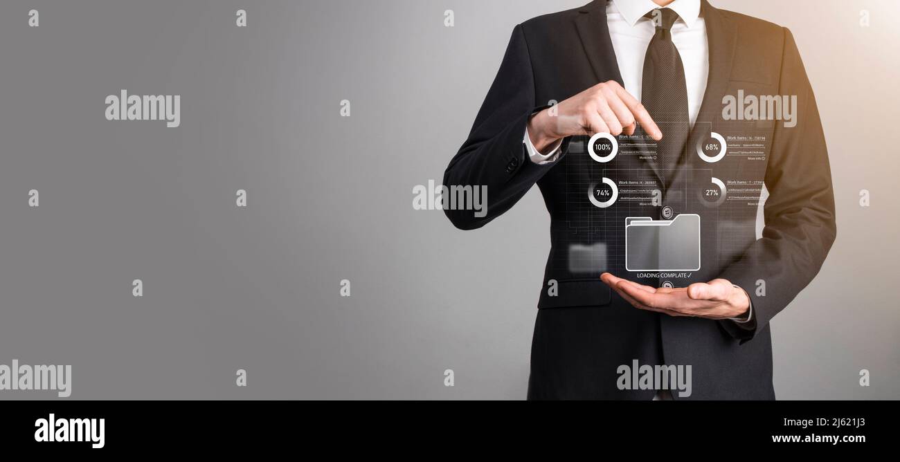 Business developer hand using board framework on virtual modern ...