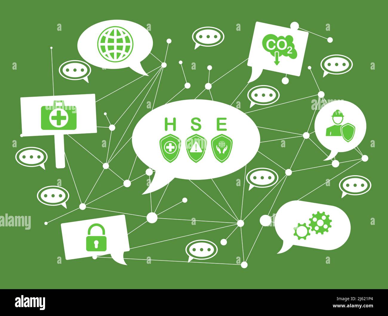 Concept of hse with icons on speech bubbles Stock Photo - Alamy