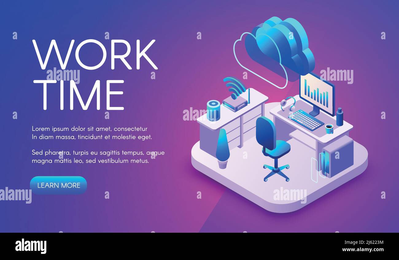 Work and cloud internet vector illustration of smart office or ...