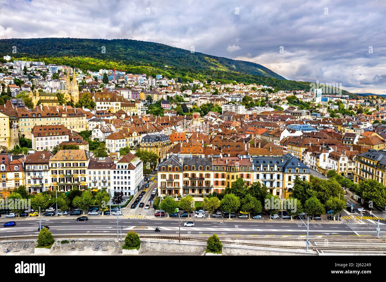 Aerial view of Neuchatel with a church in Switzerland Stock Photo - Alamy