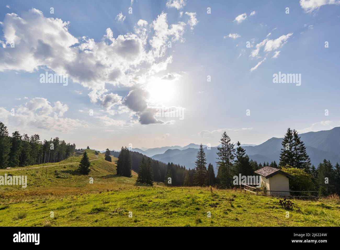 Summer sun shining bavarian prealps small chapel foreground hi-res ...