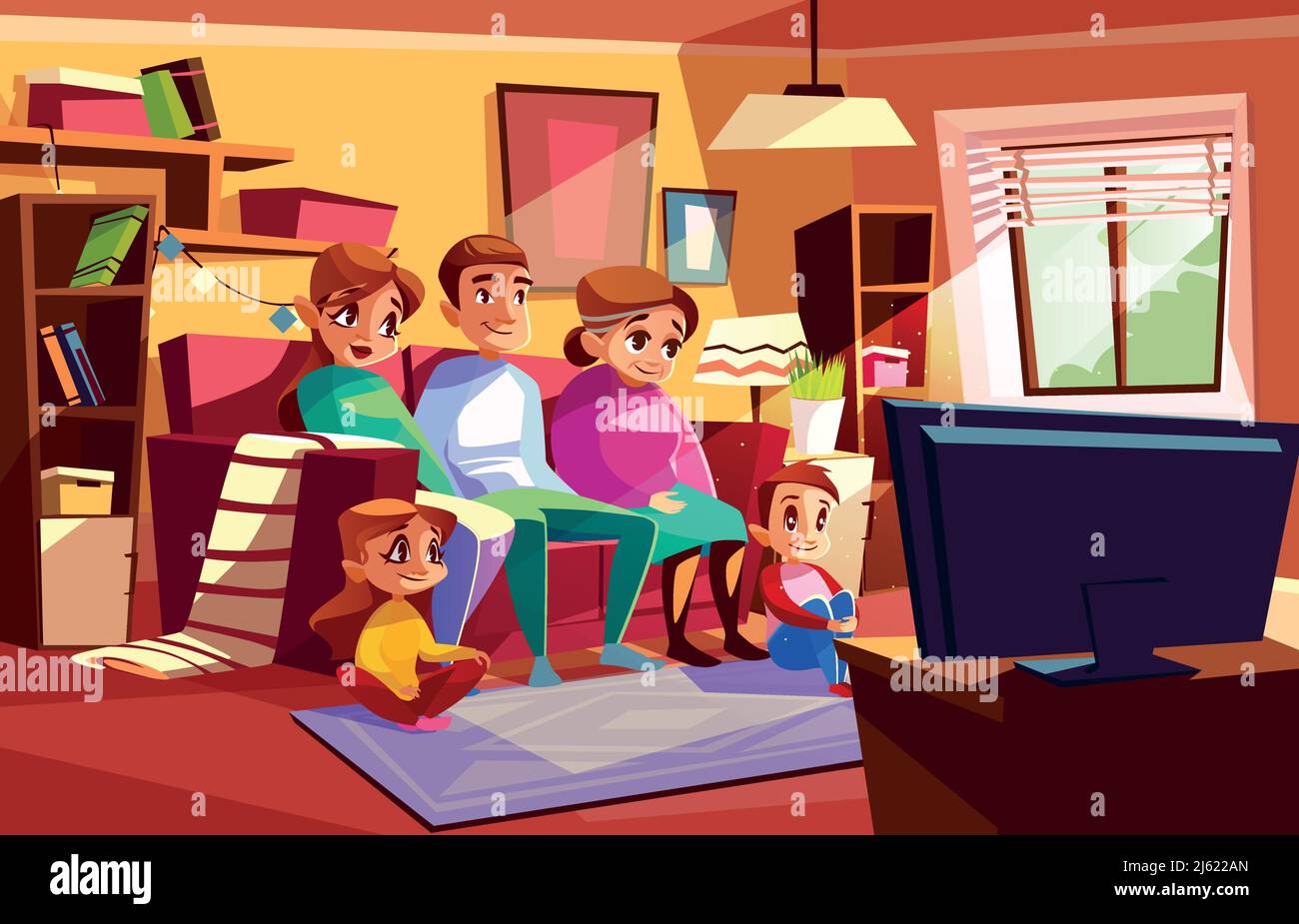 Cartoon Family Watching Tv Together