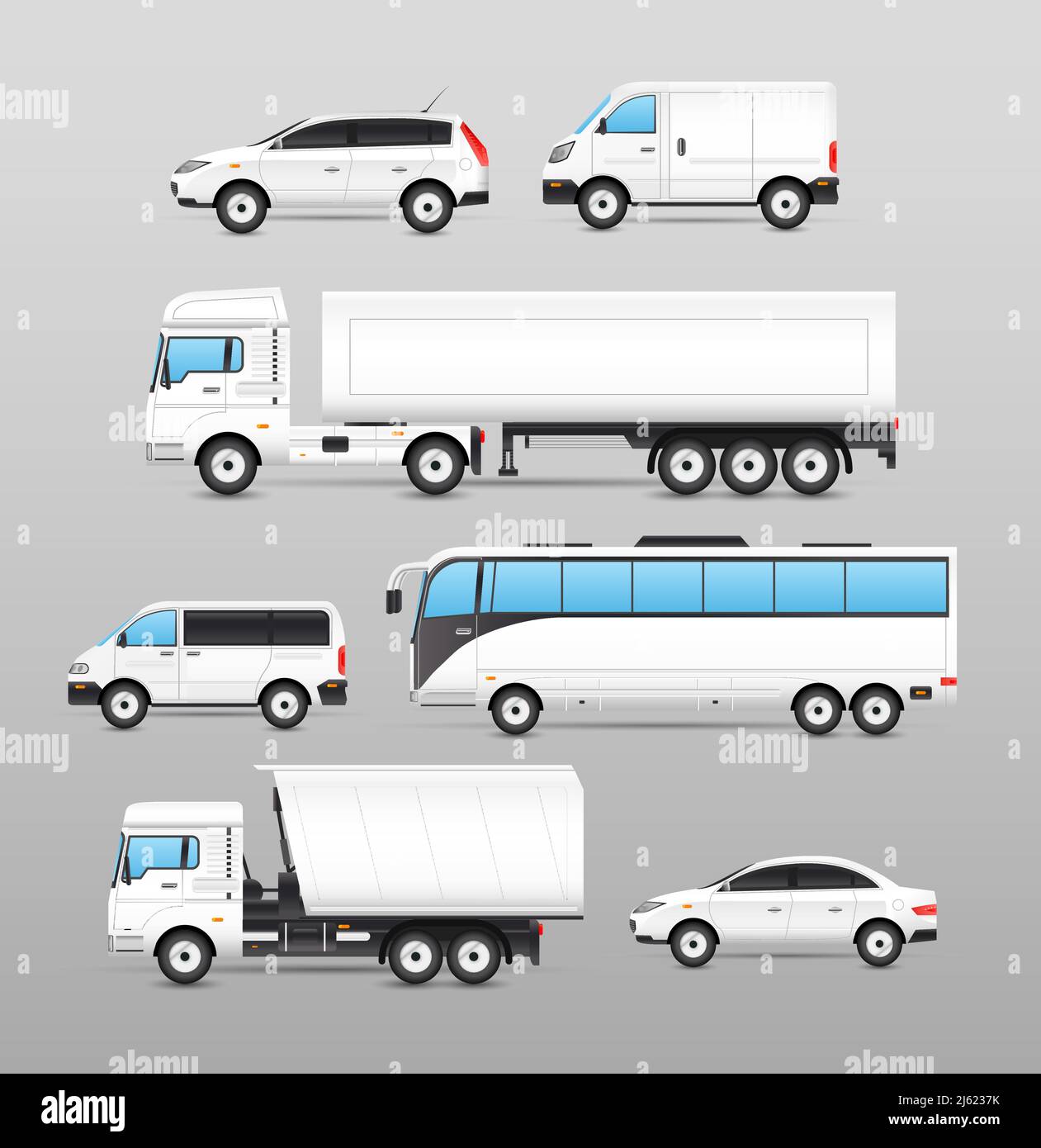 Realistic transport icons set with car van bus truck isolated vector ...