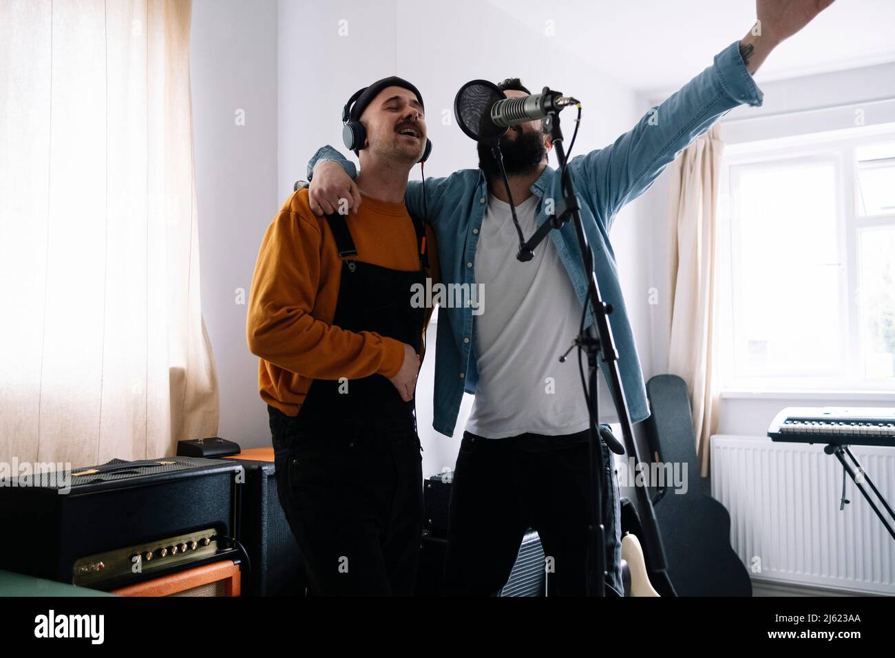 Microphone standing singing practicing arts culture and entertainment ...